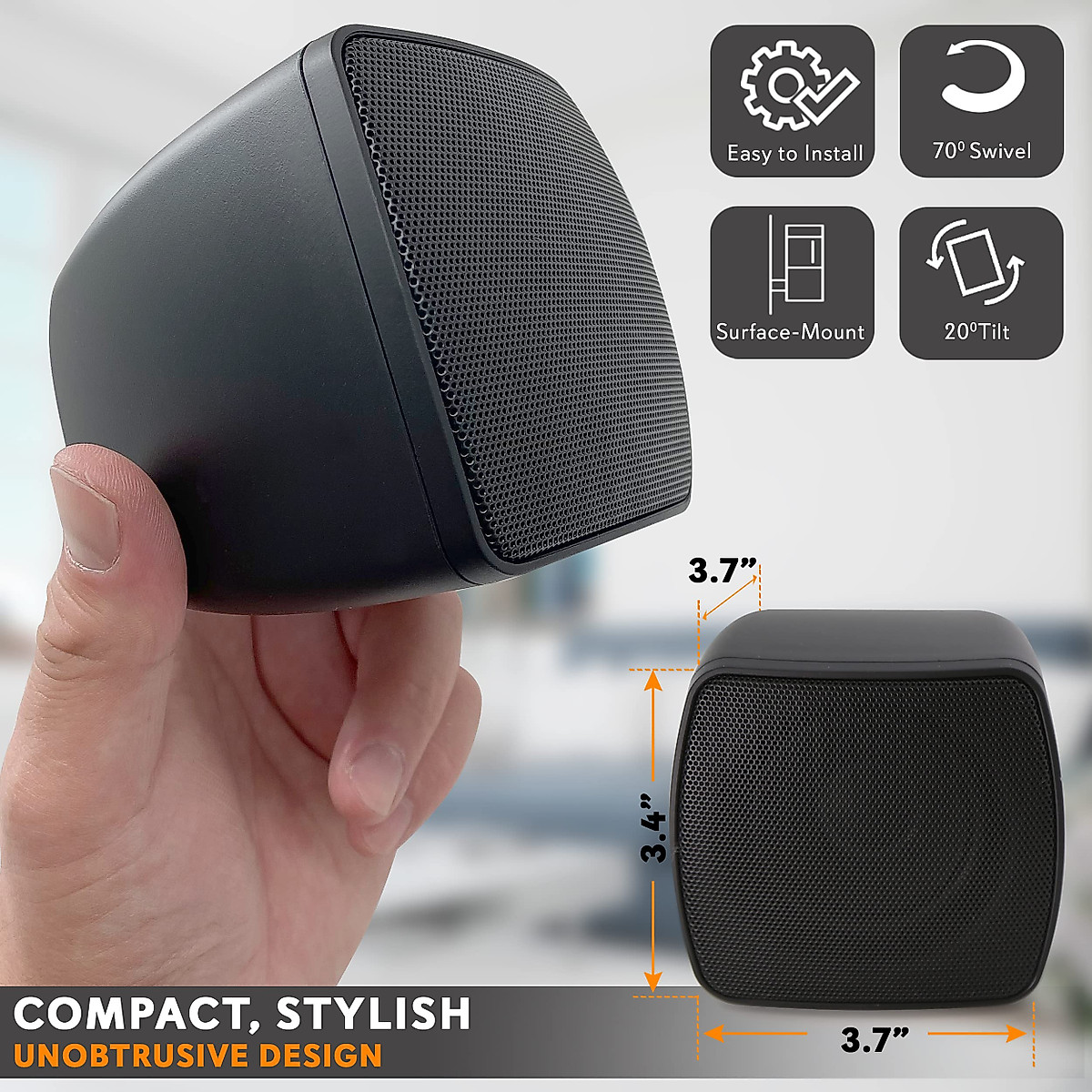 PyleUsa Mini Satellite Speaker - 3'' Surface-Mount Satellite Loudspeaker System for Subwoofer (Pair), Use for Subwoofer-Satellite Loudspeaker System, Stylish, Minimalistic Design PD4STP,Black
