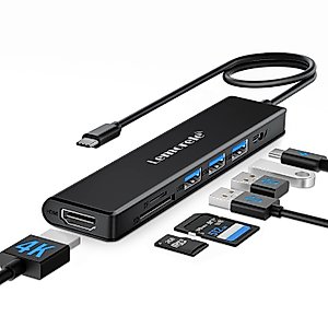 Lemorele USB C Hub, Type-C Hub Adapter 7 in 1 with HDMI 4K@30Hz, 100W PD Charging, 1 USB3.0 5Gbps Data Port, 2 USB 2.0, SD/TF, USB C Multiport Dongle for MacBook/ChromeBook/Dell/HP/Lenovo