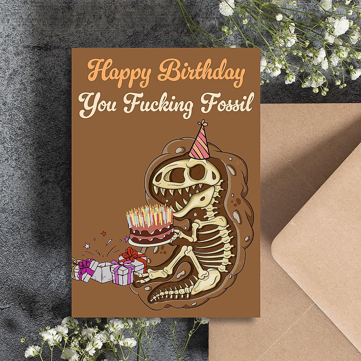 Funny Birthday Card for Women or Men, Birthday Card with Kraft Envelope for Wife Husband Sister Brother Friends bestie … You Fossil Birthday Gift Cards for Her Him 30th 40th 50th 60th 70th 80th Card