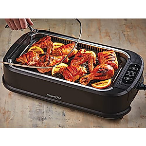 Power XL Smokeless Electric Indoor Removable Grill and Griddle Plates, Nonstick Cooking Surfaces, Glass Lid, 1500 Watt, 21X 15.4X 8.1, black