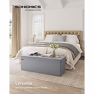 SONGMICS Storage Ottoman Bench, Foldable Ottoman Foot Rest, 15 x 43 x 15 Inches, End of Bed Bench, Storage Chest, Load up to 660 lb, for Living Room, Bedroom, Entryway, Dove Gray ULSF277G02