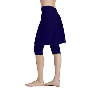 MAXE Women Swim Skirt with Legging Sun Protective UPF 50+ Swimming Tight Attached Skort Capris Navy Small