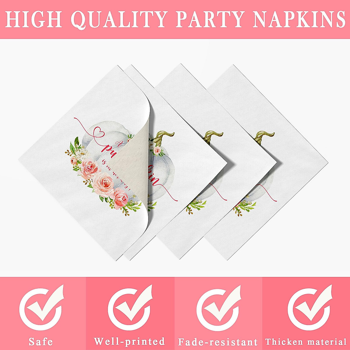 Yuzioey 50 Pcs Pumpkin Shower Napkins, A Little Pumpkin is on Her Way Baby Shower Disposable Paper Napkins, Pumpkin Theme Baby Shower Supplies Party Napkins, Safari Baby Shower Decorations 6.5" x 6.5"