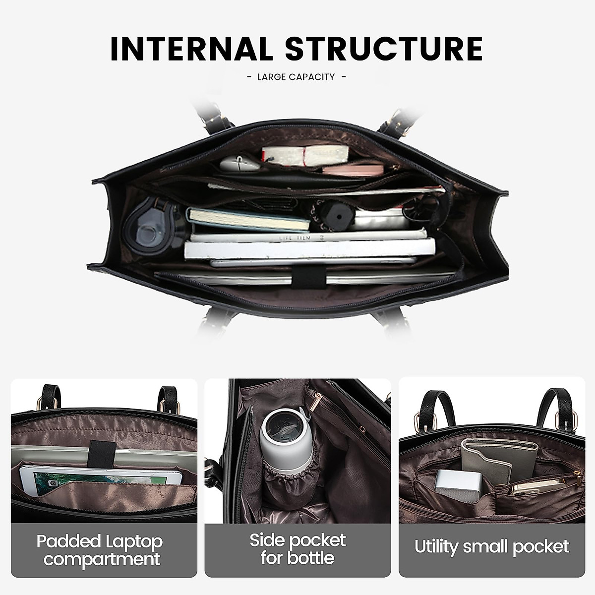 LOVEVOOK Laptop Bag for Women 15.6 inch Waterproof Work Tote Bag Briefcase with USB Charging Port PU Leather Computer Handbag Shoulder Bag Large Professional Teacher Bag for Travel Business School