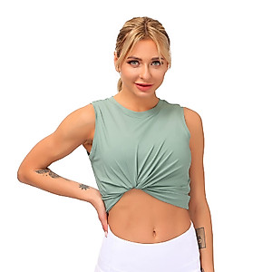 Dragon Fit Women Sleeveless Yoga Tops Workout Cool T-Shirt Running Short Tank Crop Tops (Light Green, Small)
