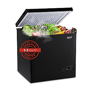 KRIB BLING Chest Freezer 5.0 cu.ft Mini Adjustable 7 Thermostat Compact Deep Freezer Top Door Low Noise with Removable Basket Black