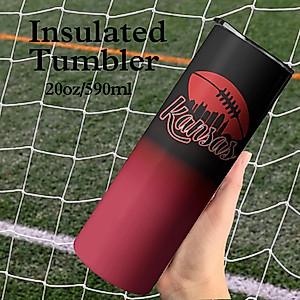 kansas Classic Stainless Steel Tumbler with Lid and Straw, City Football Fans Gifts,20oz Football Team Skinny Travel Mug Tumbler Cup Water Botter