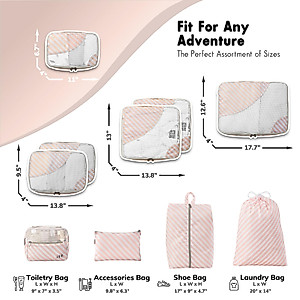 OlarHike Travel Essentials ALL INCLUDED 10 Set Sturdy Packing Cubes for Suitcases, UPGRADED Anti-Tear Stitching, NEW Improved Luggage Packing Organizers for Travel Accessories(Pink stripes)
