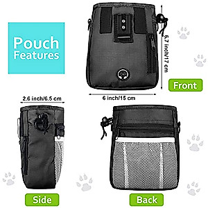 Weewooday Dog Clicker Training Kit, 1 Dog Treat Training Pouch and 2 Pieces Pet Training Clicker with Wrist Strap, Built in Poop Bag Dispenser Easily Carrying Pet Toys Treats (Black,Solid Pattern)