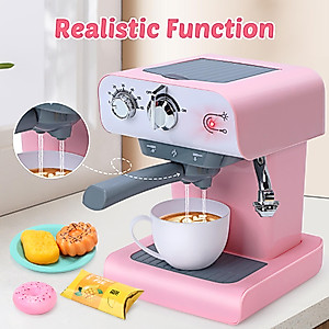CUTE STONE Toy Coffee Set , Kids Coffee Maker Toy with Sound & Light, Realistic Steam, Play Kitchen Set with Play Food, Toddler Play Kitchen Accessories Gift for Girls and Boys