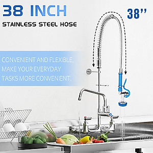 Spray Valve with 38" Flexible Pre Rinse Hose, Commercial Pre Rinse Sprayer with Stainless Steel Hose & Anti-Slip Pre Rinse Sprayer Assembly for Commercial Industrial Restaurant Kitchen Sink Faucet