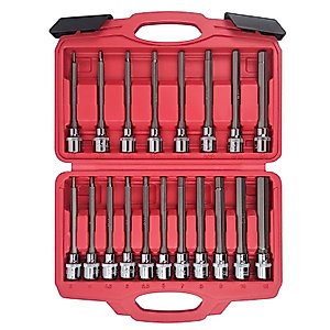 AMM 19-Piece 3/8 Inch Drive Extra Long Allen Hex Bit Socket Set, Standard SAE & Metric (1/8-Inch - 3/8-Inch, 3-12mm), S2 Alloy Steel, Durable Tool Accessories