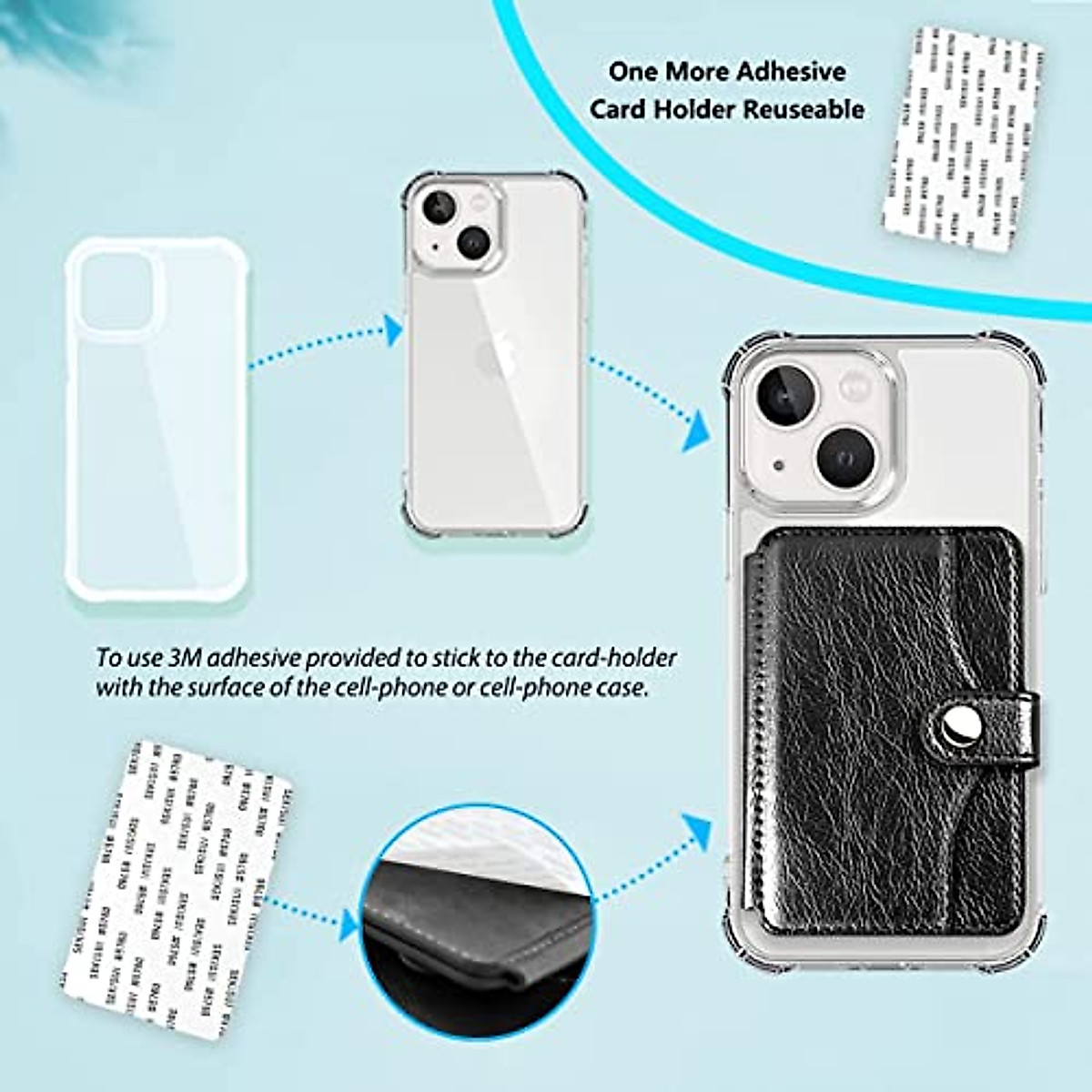 通用 Phone Wallet Stick on, Credit Card Holder for Cell Phone and Phone Card Holder Stick on for Back of Phone or Phone Case (Black)
