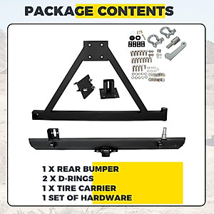 KUAFU Rear Bumper W/Tire Carrier Compatible with 1987-1996 Jeep Wrangler YJ 1997-2006 TJ 2003-2006 LJ w/D-Rings 2 packages
