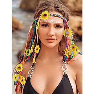 DRESBE Flower Headband Colorful Tassel Headbands Hawaii Beach Hairbands Hippie Rave Hair Accessories for Women (Daisy)