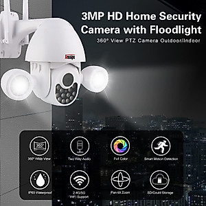Anssipo 5G 2.4GHz WiFi Security Camera Outdoor Wireless, 3MP Floodlight Video Surveillance, Pan Tilt 360° View, Motion Detection, Auto Tracking Smart Alerts, Two Way Audio
