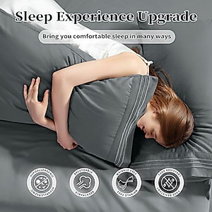 Shilucheng King Size Bed Sheets Set Microfiber Polyester 1800 Thread Count Percale Super Soft and Comforterble 16 Inch Deep Pockets - 4 Piece (King, Dark Grey)