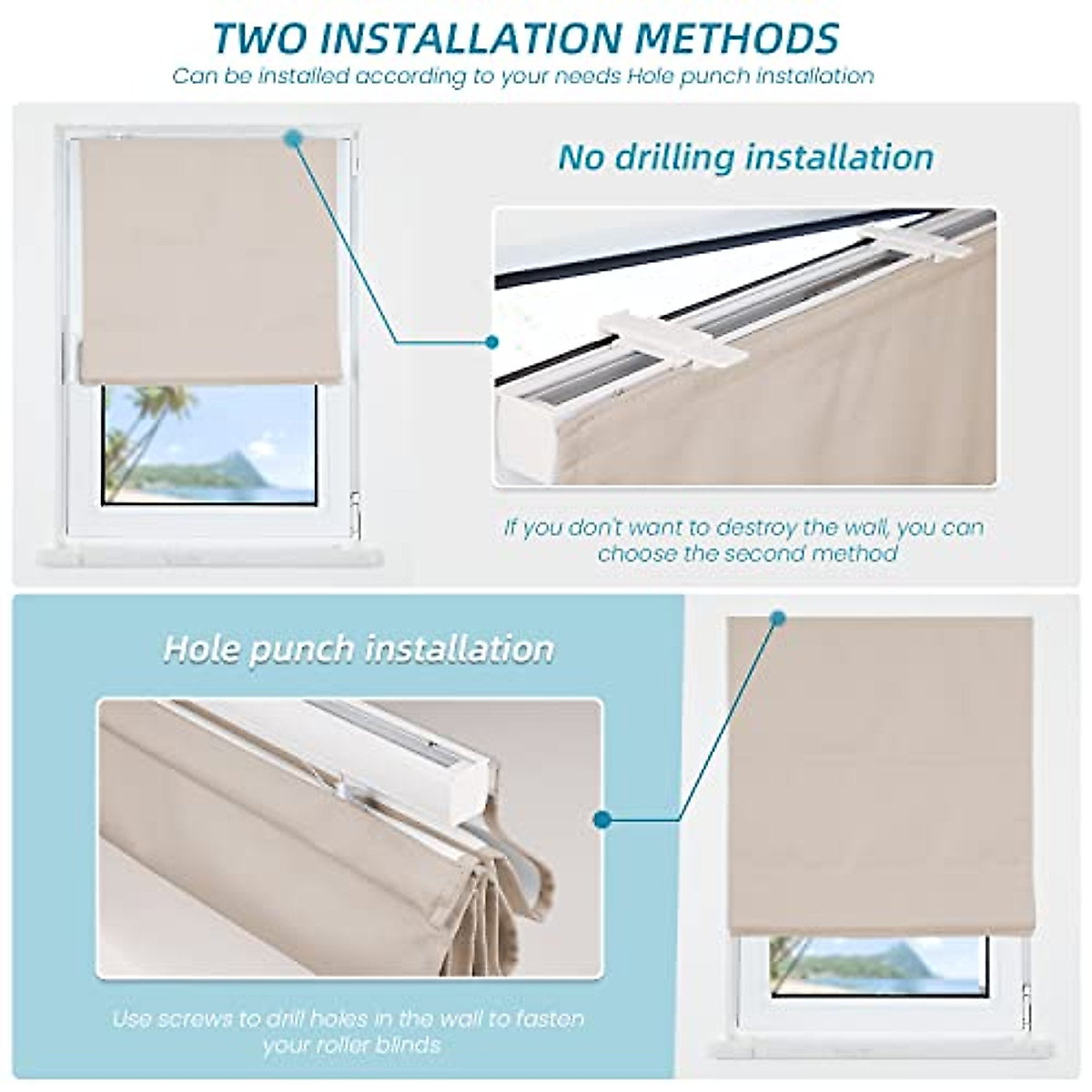 Matinss Cordless Roman Shades,23" x 64"Beige,Premium Blackout Roman Shades, Detachable,Energy Efficient, Heat Resistance Polyester Material, for Bedroom, Living Room