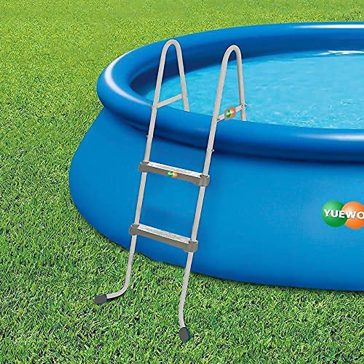 YUEWO 36" 2-Step Steel Frame Above Ground Swimming Pool Ladder with Non-Slip Plastic Steps for Entry and Exit System Swim Pools