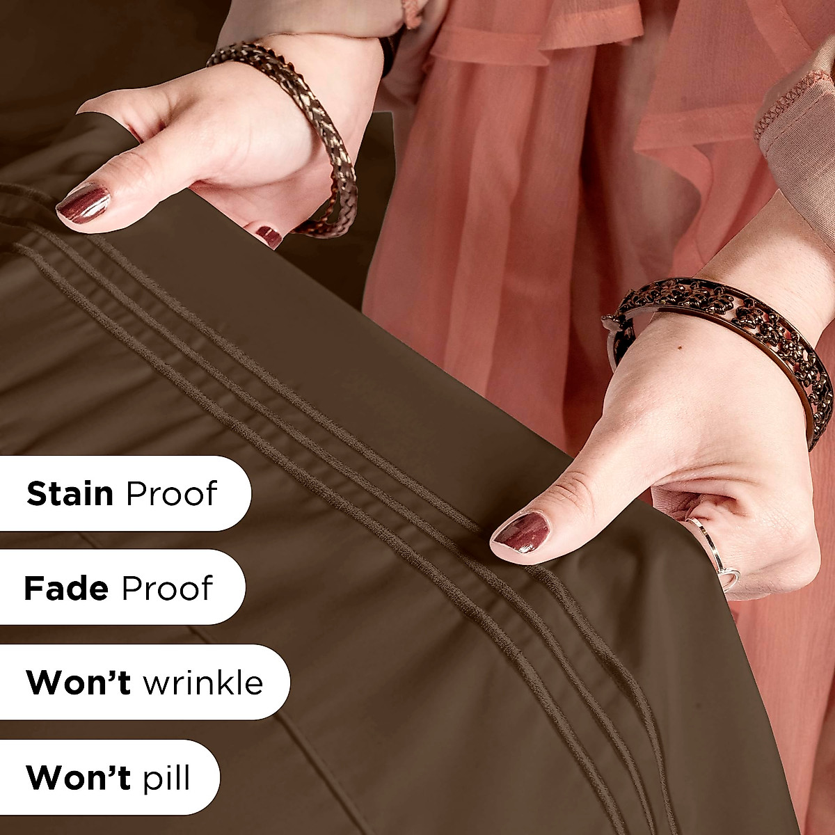 ROYALE LINENS 4 Piece Full Sheets Set - Soft Brushed 1800 Microfiber Bedding - 1 Fitted, 1 Flat Sheet, 2 Pillow Cases - Wrinkle Free & Fade Resistant - Hotel Luxury Bed Sheets (Chocolate Brown, Full)