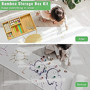 Bamboo Bathroom Drawer Organizer Dividers, Wooden Kitchen Utensil Holder Set of 5, Stackable Junk Drawer Organizer Tray, Multi-Use Storage Bins Boxs for Home, Office, Clothing, Makeup, Jewelry