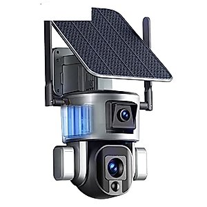 Security Camera Camera 4K 8MP Dual Lens Solar Camera Outdoor 10X Zoom Wireless WiFi Surveillance Camera Floodlight PIR Human Detection PTZ Security Cam Surveillance Camera with Spotlight ( Color : Cam
