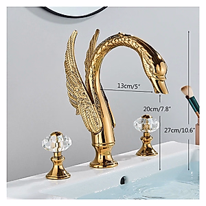 Gold swan Shape Bathroom Faucet Bathtub Double Crystal Handle hot and Cold Mixer(Gold)