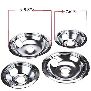 KITCHEN BASICS 101 Made in the USA WB31T10010 and WB31T10011 Replacement Chrome Drip Pans for GE/Hotpoint Electric Range with Locking Slot - Includes 2 6-Inch and 2 8-Inch Pans, 4 Pack