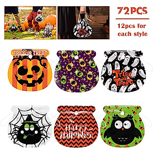 Amosfun 72pcs Halloween Drawstring Treat Bags - Trick or Treat Party Goodie Bags Large Size Candy Bags Halloween Party Favors