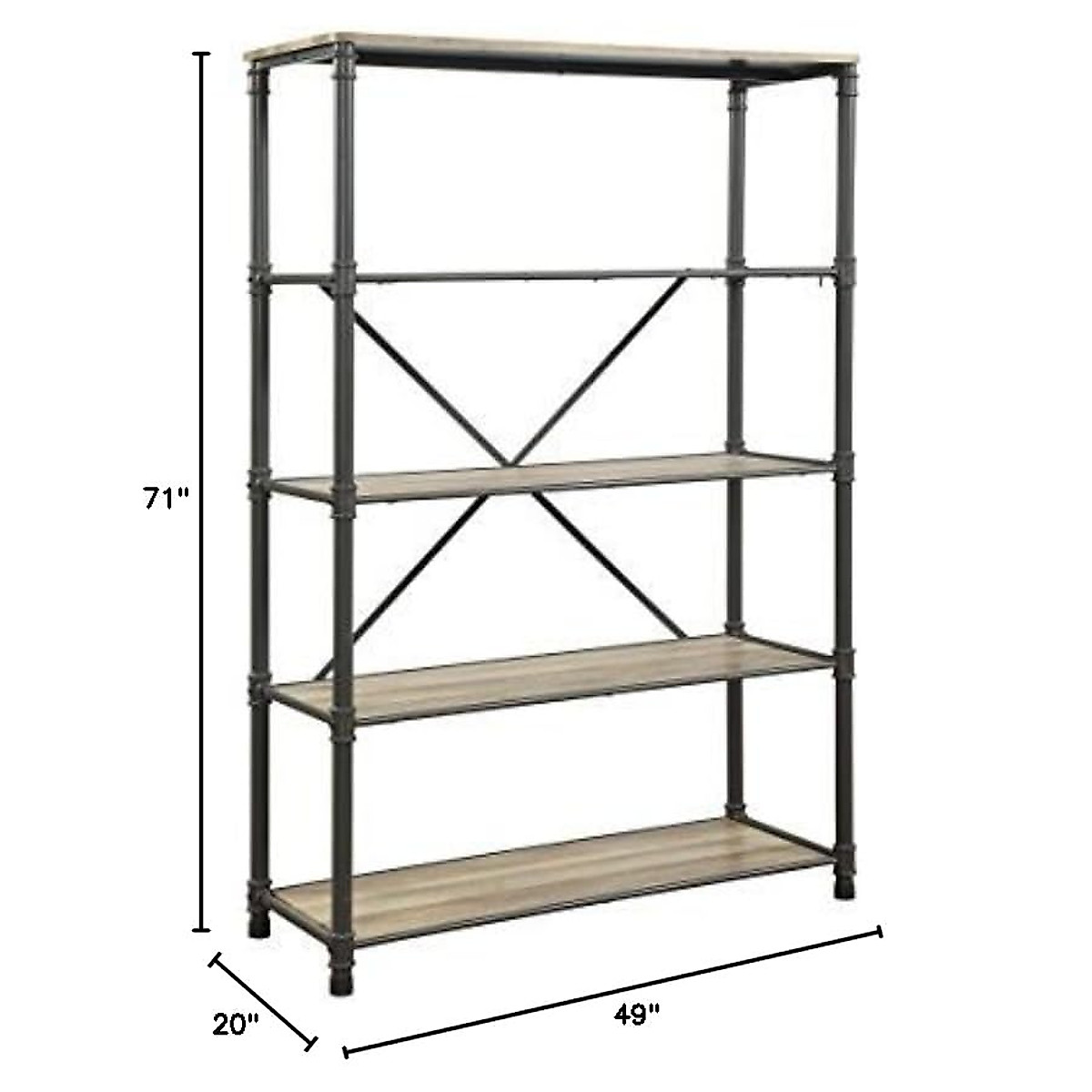 Acme Itzel 4-Tier Metal Frame Bookshelf in Sandy Gray and Oak