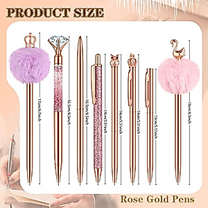 HAOSTANDO 8 Pcs Rose Gold Ballpoint Pen Set Glitter Metal Crystal Diamond Pen Cute Girly Pen Black Ink Pens Gift Pens for Women