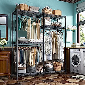 Raybee Clothes Rack Heavy Duty Clothes Racks for Hanging Clothes Load 795LBS Clothing Rack Adjustable Clothing Racks for Hanging Clothes Portable Heavy Duty Clothes Rack Metal Garment Rack, Black