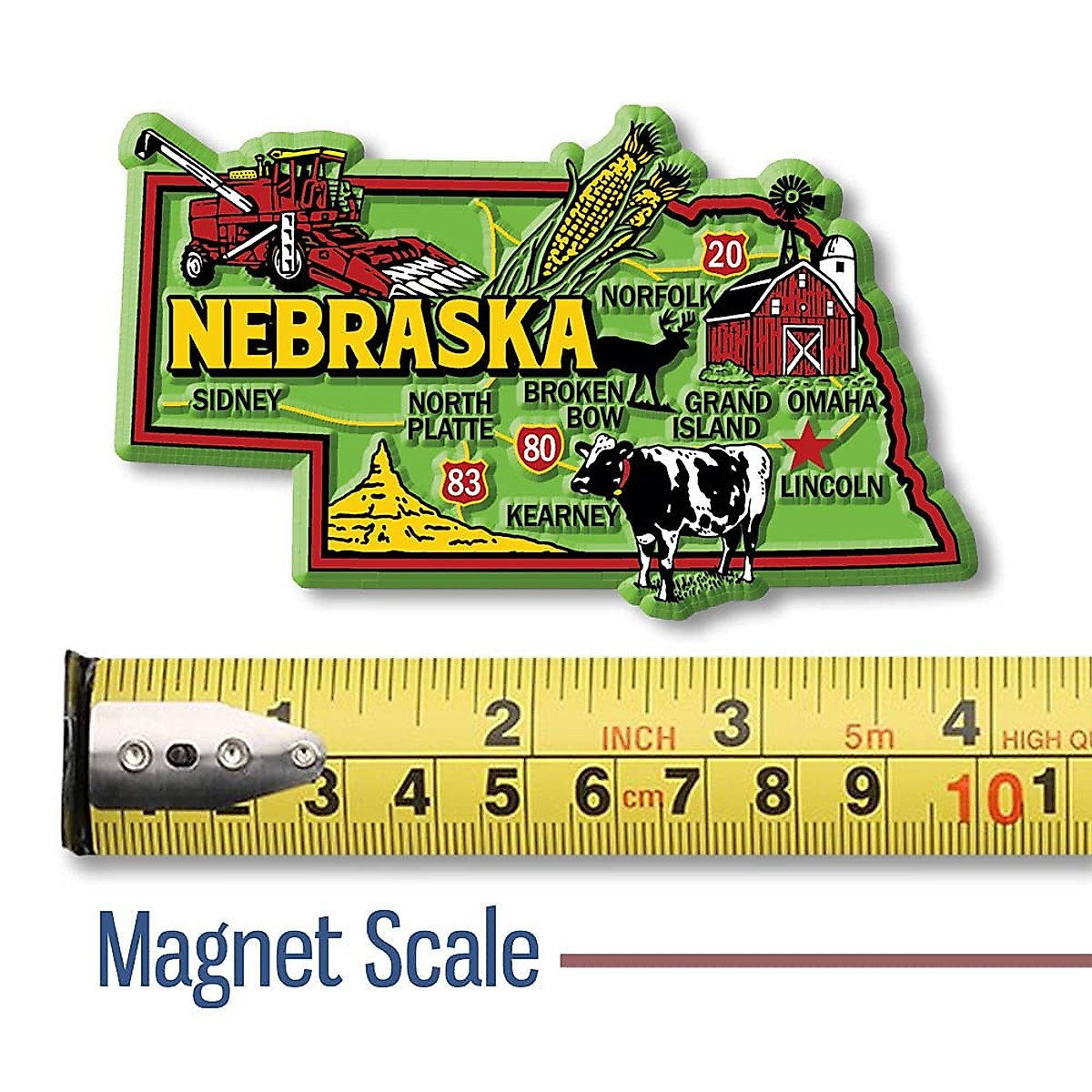 Nebraska Colorful State Magnet by Classic Magnets, 3.9" x 2.3", Collectible Souvenirs Made in The USA