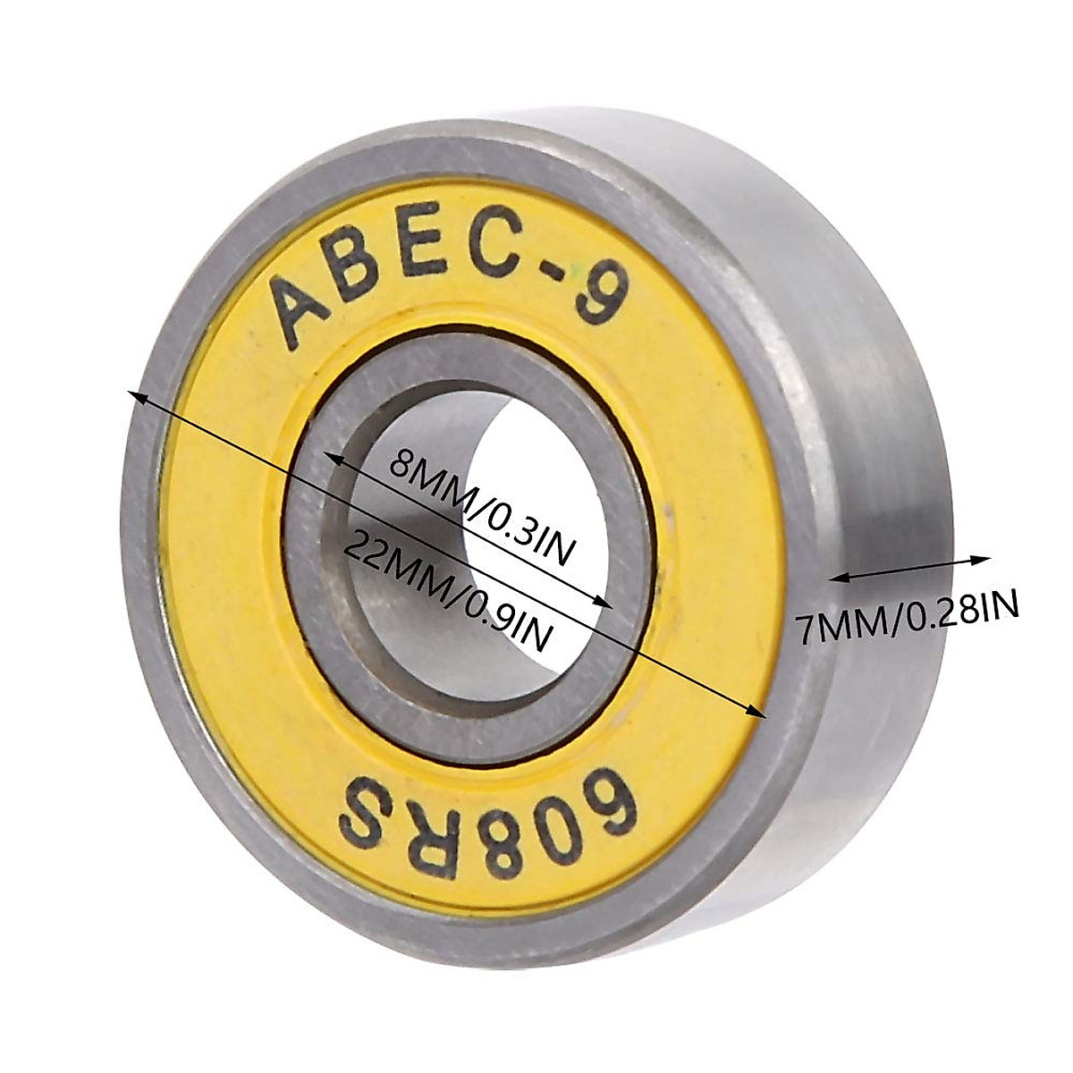 Skate Roller Bearing 8 Pcs Longboard Roller Skate Bearings 608 Ball Bearings for Skateboards Roller Blade Inline Skating Scooter (Yellow)