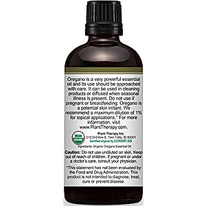Plant Therapy Organic Oregano Essential Oil 100% Pure, USDA Certified Organic, Undiluted, Natural Aromatherapy, Therapeutic Grade 100 mL (3.3 oz)
