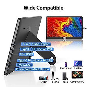 Portable Monitor, QQH 15.6" Portable Travel Monitor for Laptop 1080P FHD IPS Second Screen, Gaming Monitor, USB C HDMI External Monitor Display for Computer Phone PC MAC PS4 Switch, Foldable Kickstand