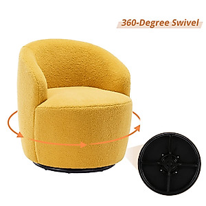 KIVENJAJA Swivel Barrel Chair, Teddy Sherpa Upholstered Modern Round Accent Arm Chairs, Boucle 360 Degree Swivel Small Single Sofa Armchair for Nursery Living Room Bedroom (Teddy, Yellow)