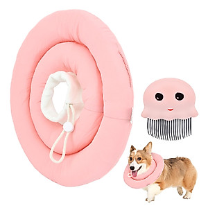 Jaeskeclip Dog Cone, Pet Collar Set, Adjustable Dog Pillow Cone with Leash, Waterproof Post-Operative Recovery Collar, Lick Resistant, for Small Dogs, Medium Dogs(Size:L)