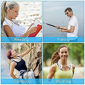 QUUREN Portable Neck Fan, 3 Speeds Handsfree Personal Fan Neck Cooler Personal Cooling Device 360° Neck Fan Bladeless USB Rechargeable Fan 32 Air Outlet Suitable for Traveling Sports Office (White)