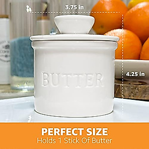 French Butter Crock for Counter With Water Line, On Demand Spreadable Butter, Ceramic Bell Style Butter Keeper to Leave On Counter, French Butter Dish with Lid, White