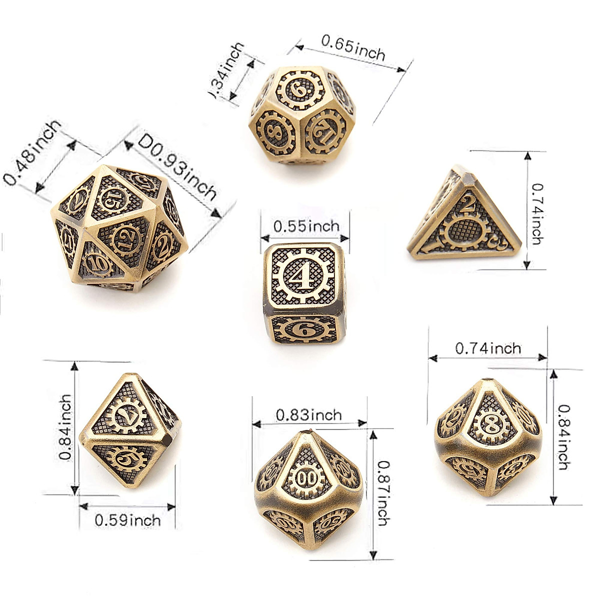 Metal Dice D&D, Dragon and Dungeon Polyhedral Metal Dice Set for RPG (Dungeon and Dragon Role Playing Games), and Enamel D&D Dice with Storage Bag (7-Piece Set)