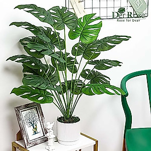 Der Rose 28" Fake Plants Large Artificial Monstera Faux Plants Indoor Tall for Floor Home Office Farmhouse Bedroom Decor