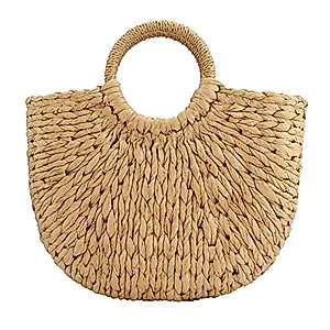 Gets Women Straw Bag, Hand-woven Rattan Tote Clutch Handle Bag Retro Summer Beach Tote Bags Wicker Bags