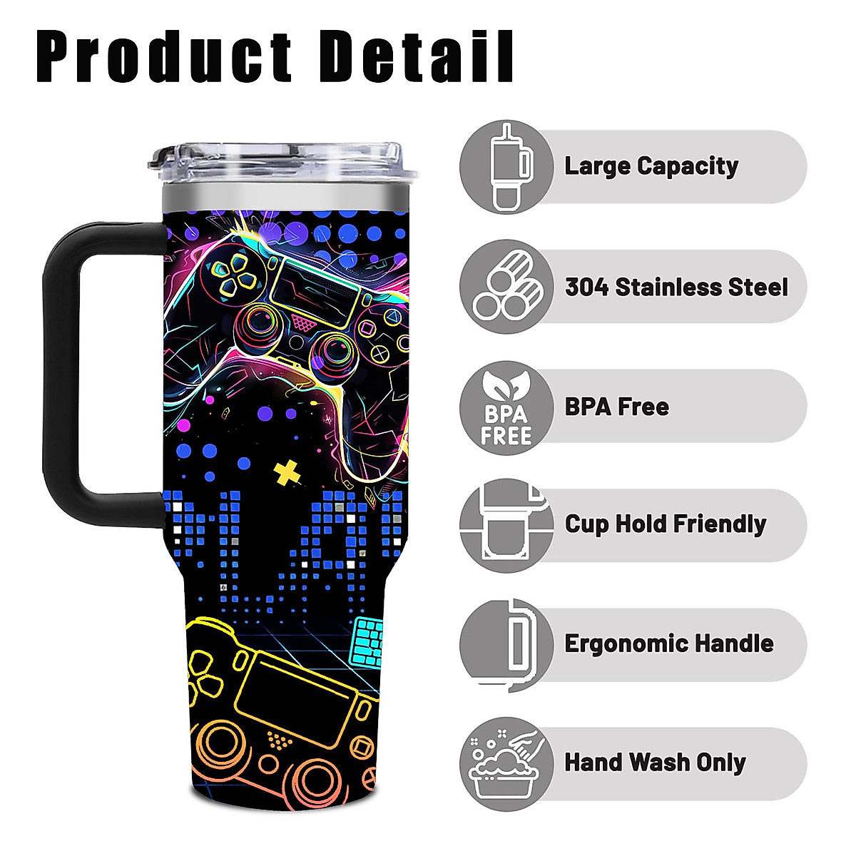 Gamer Gifts Gaming Gifts Gamer Gifts for Men Gamer Tumblers Gifts for Gamers Mens Gifts for Birthday Gaming Mugs Gaming Stuff Gamepad Game Lover Gifts for Boys Teen Gamer Cup 40oz (Newly Upgraded Lid)