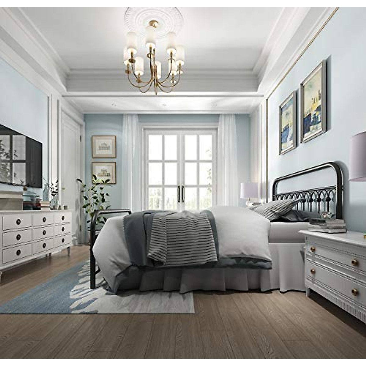 YALAXON Vintage Sturdy Queen Size Metal Bed Frame with Headboard and Footboard Basic Bed Frame No Box Spring Needed (Queen,Black)