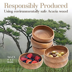 Woodard & Charles Acacia Wood Snack Serving Bowl, Set of 4, 6" x 2" (Set of 6)