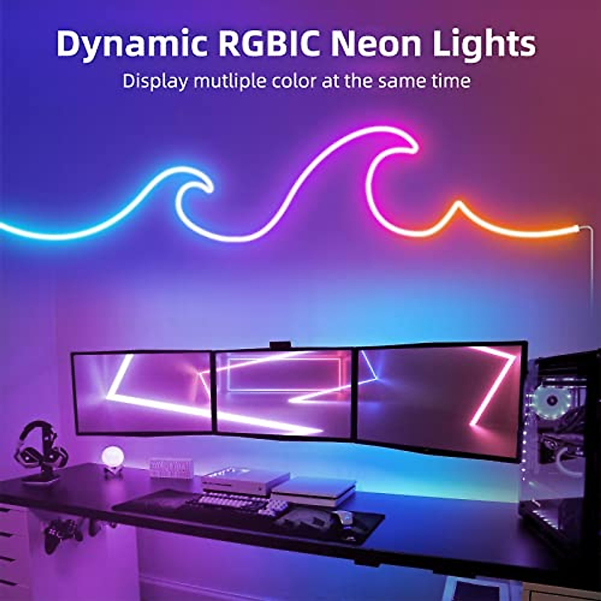 hyrion Dynamic Neon Rope Lights 16.4ft Outdoor Waterproof Cuttable RGBIC Rope Lights with Music Sync, DIY Design, Works with Bluetooth APP, Led Strip Lights for Wall Decor Bedroom Living Game Room