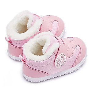 BMCiTYBM Baby Boy Girl Boots Winter Warm Snow Boots Lightweight Walking Shoes Infant First Walkers 6 9 12 18 24 Months Pink 12-18 Months