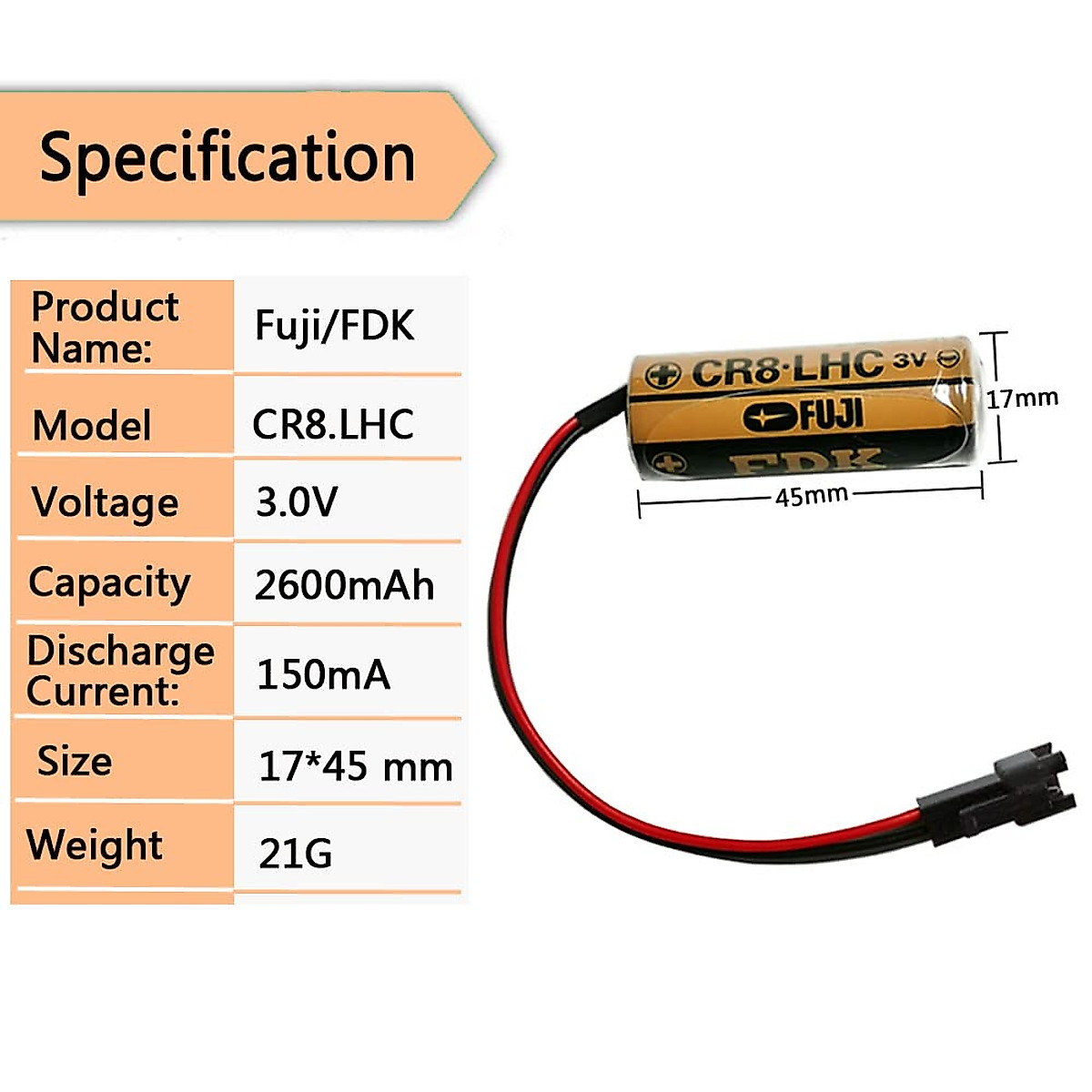 STEPMAX Fuji FDK CR8-LHC Battery, 3V 2600mAh Replacement Lithium Battery for TOTO CR8-LHC TH559EDV410R (Non-Rechargeable) (2 Count)