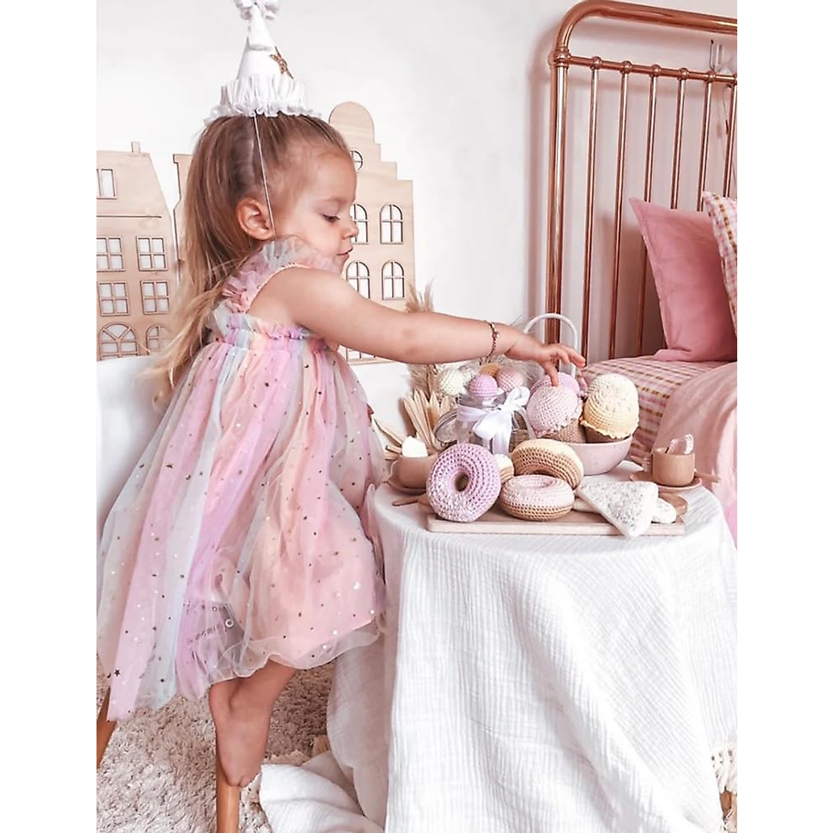 AGQT Toddler Girls Tutu Dress Sleeveless Kids Tulle Tutu Dress Birthday Party Babydoll Dresses Sequin Star-Pink Size 2-3T